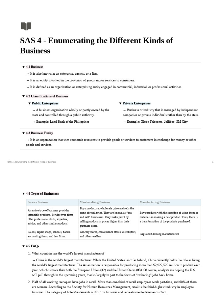 (APP 004) SAS 4 - Enumerating The Different Kinds of Business | PDF ...