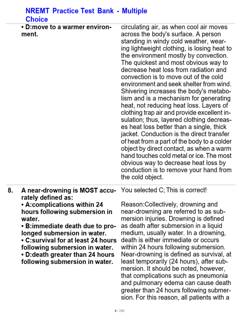 NREMT Practice Test Bank - 4q Multiple Choice-4 | PDF | Heat Transfer ...