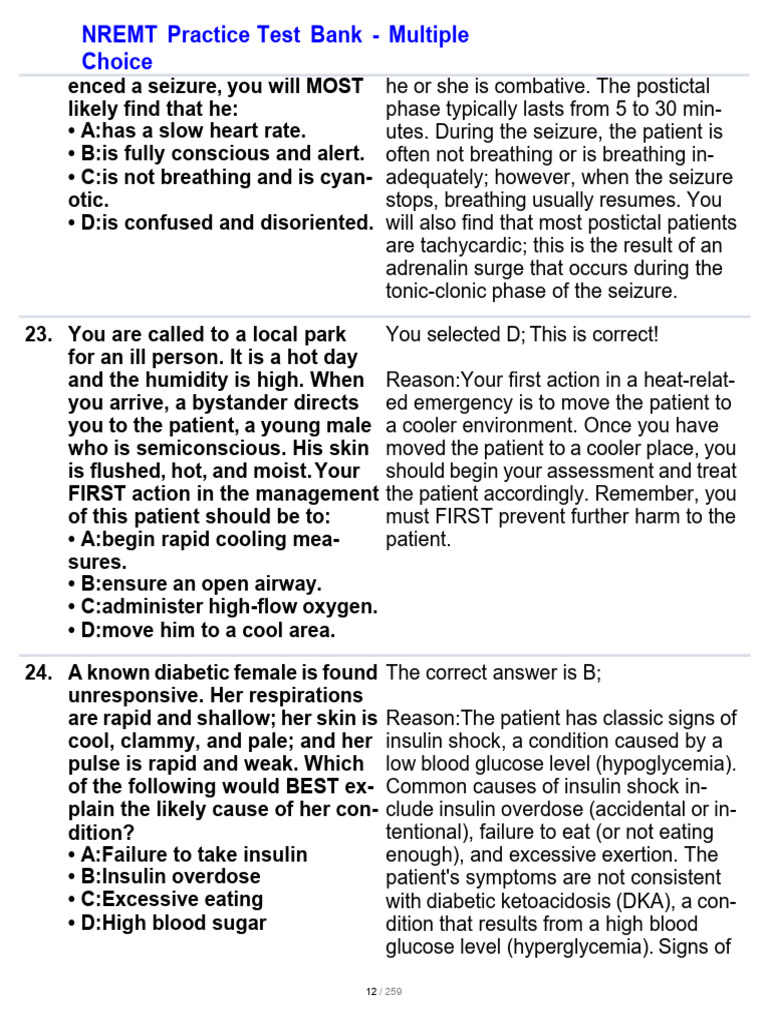 NREMT Practice Test Bank - 4q Multiple Choice-12 | PDF