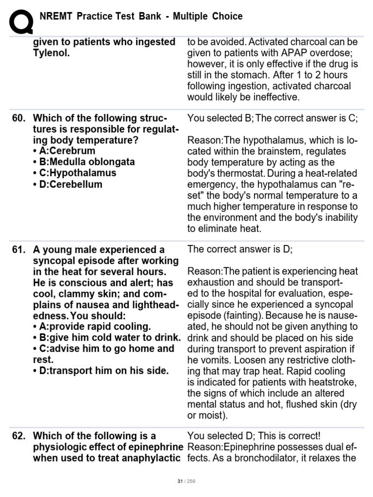 NREMT Practice Test Questions | PDF | Nausea | Medicine