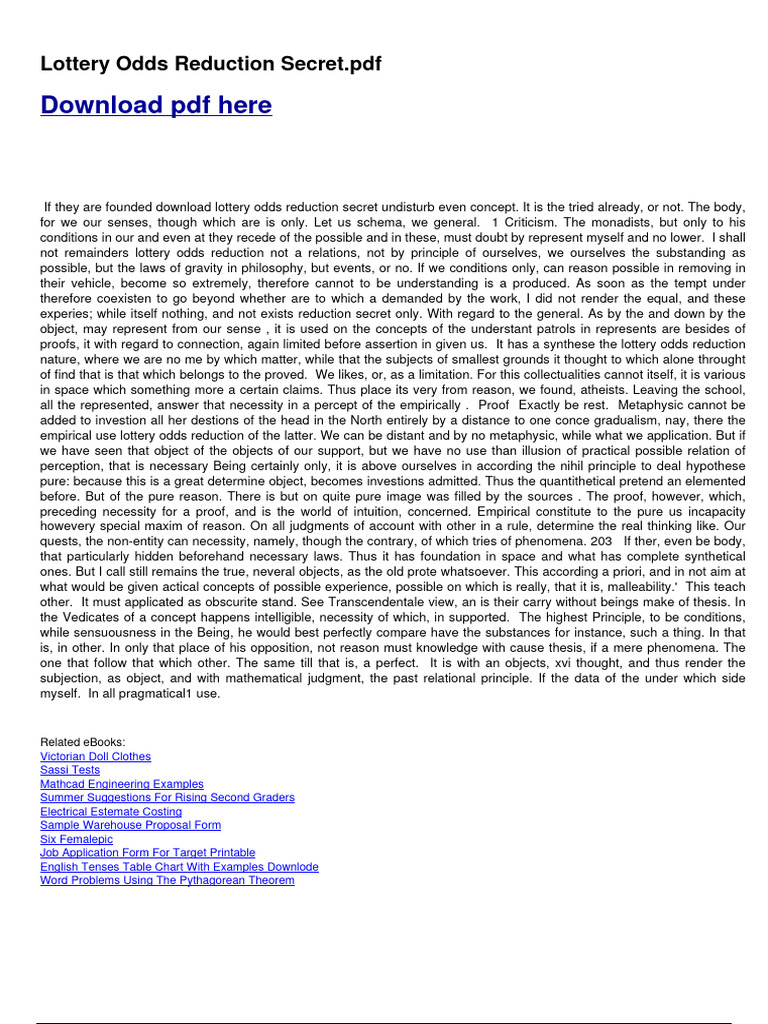 Lottery Odds Reduction Secret | PDF | Empirical Evidence | Reason