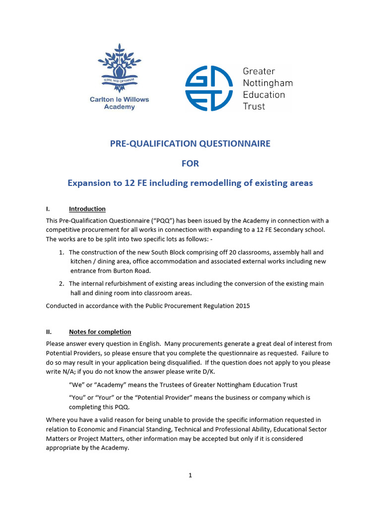 CLW Expansion Pre Qualification Questionnaire.226511440 | PDF ...