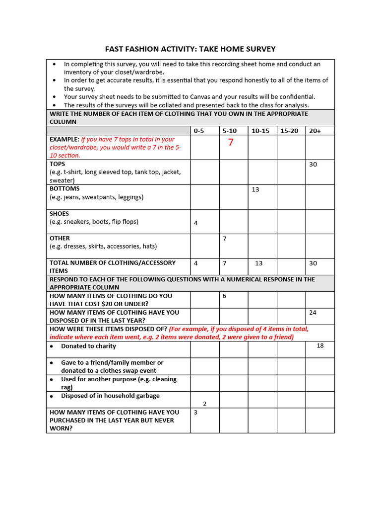 Fast Fashion Closet Inventory Survey | PDF | Clothing | Human Body