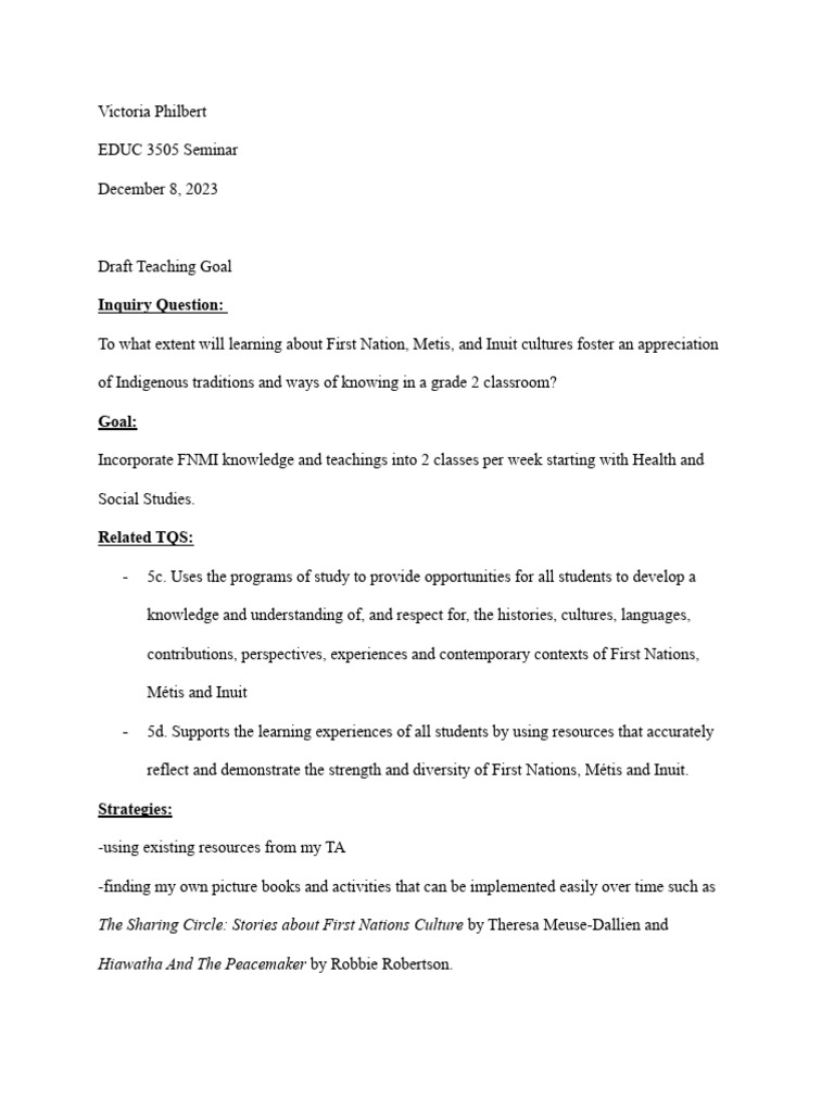 draft teaching goal | PDF | Métis | Human Communication