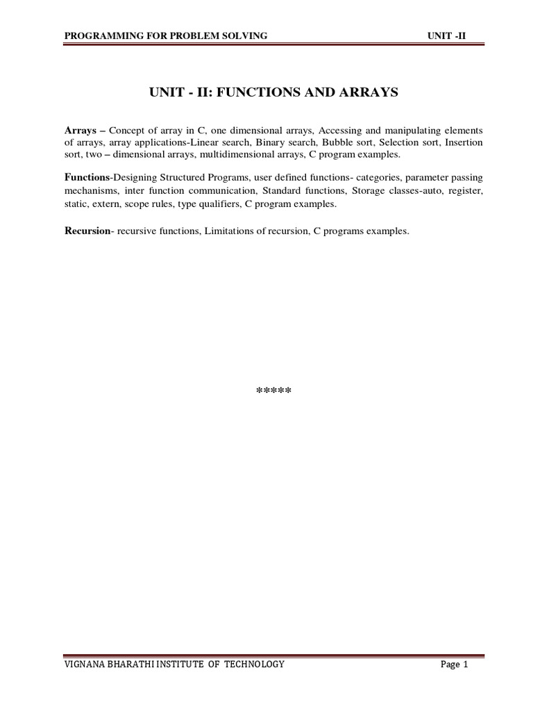 Arrays Notes Pdf Parameter Computer Programming Variable Computer Science