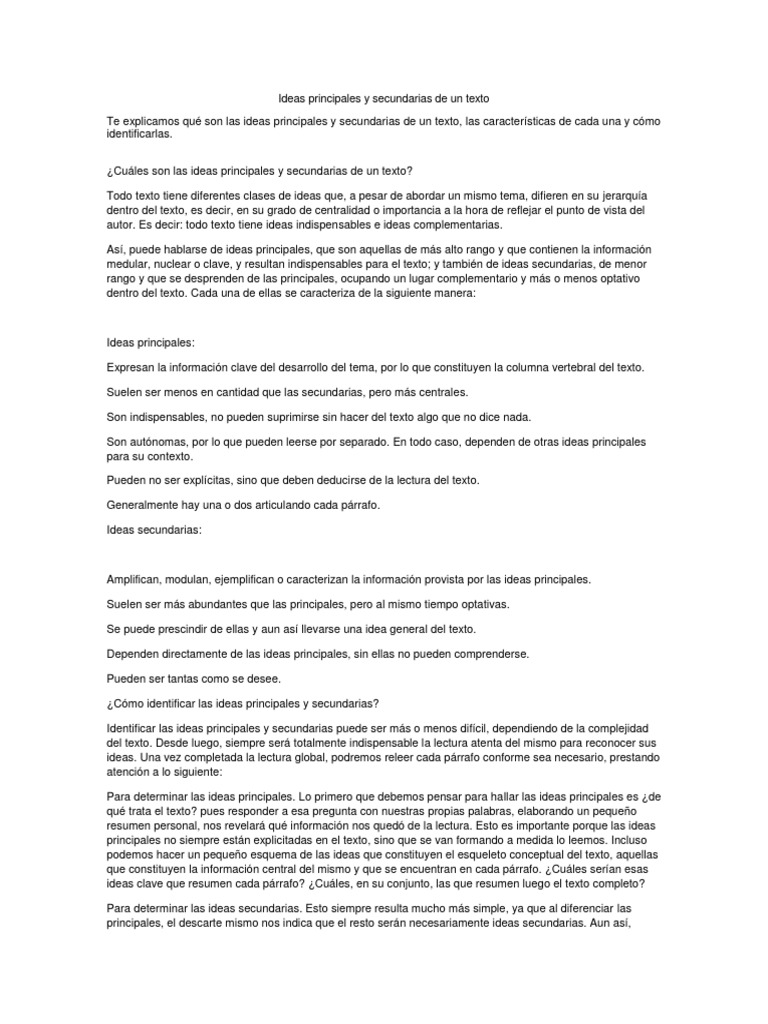 Ideas Principales y Secundarias de Un Texto | PDF | Información