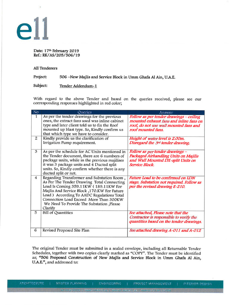 205 Tender Addendum No 1 | PDF