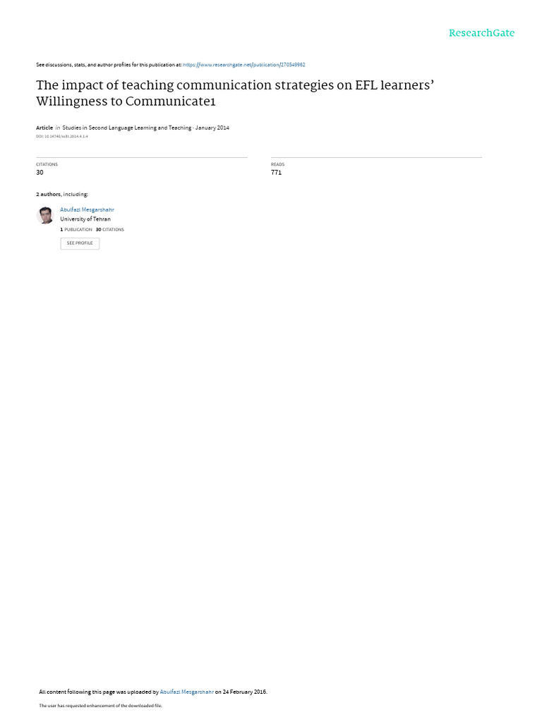 The Impact of Teaching Communication Strategies On | PDF | English As A Second Or Foreign ...