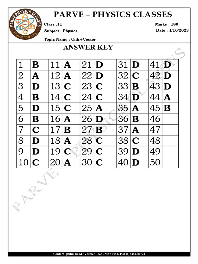 Ans Key - 11th | PDF