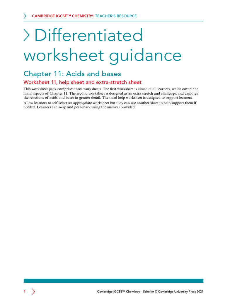 Igcse Chemistry 5ed TR Differentiated Worksheet Guidance 11 | PDF