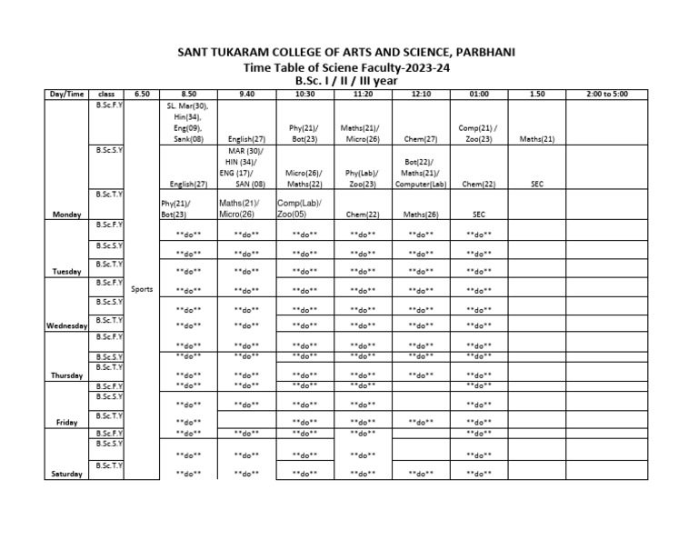 BSC Time Table 2023-24 | PDF
