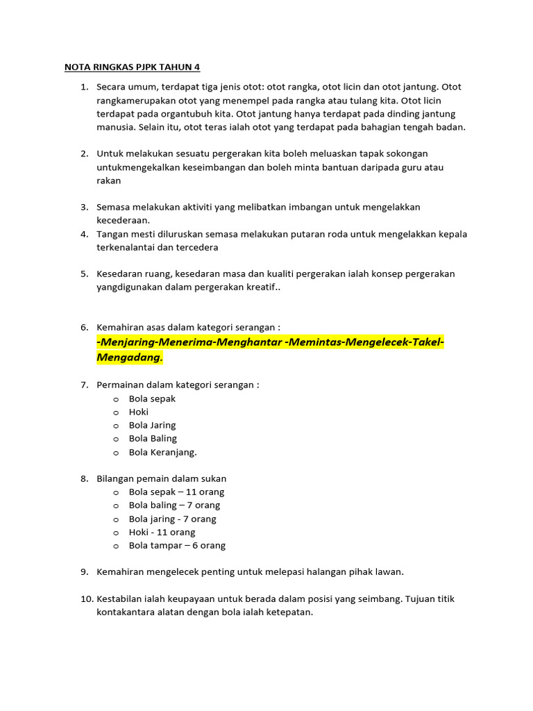 Nota Ringkas PJPK Tahun 4 | PDF
