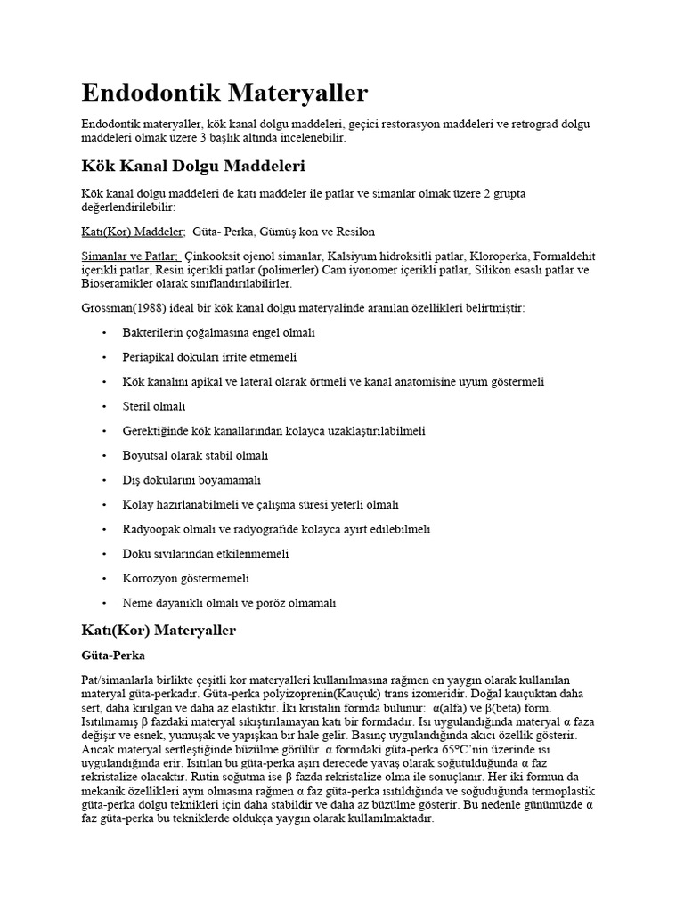 Endodontik Materyaller | PDF