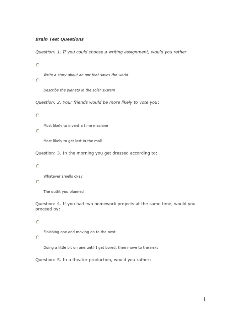 Brain Test Questions | PDF