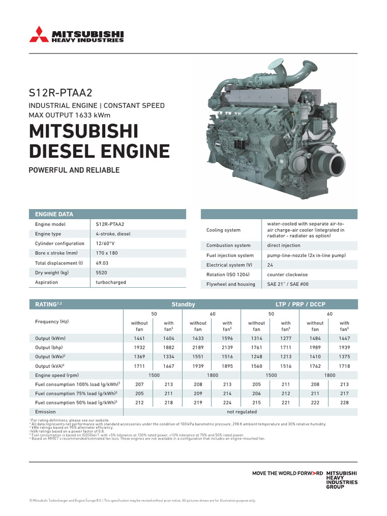 Mitsubishi S12R-PTAA2 Engine Specs | PDF | Diesel Engine | Engines
