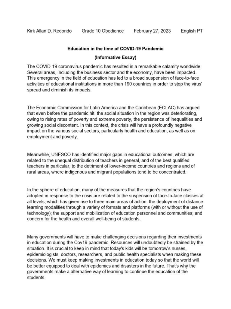 Education Amid COVID-19 Crisis | PDF