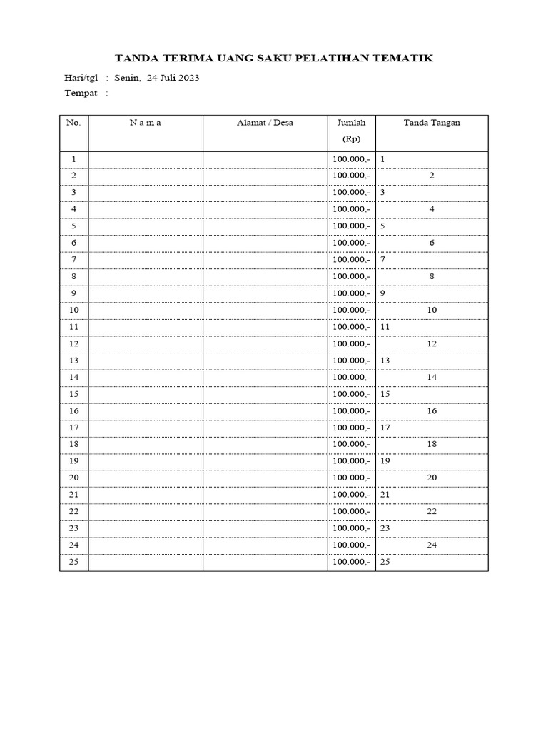 Tanda Terima Uang Saku | PDF