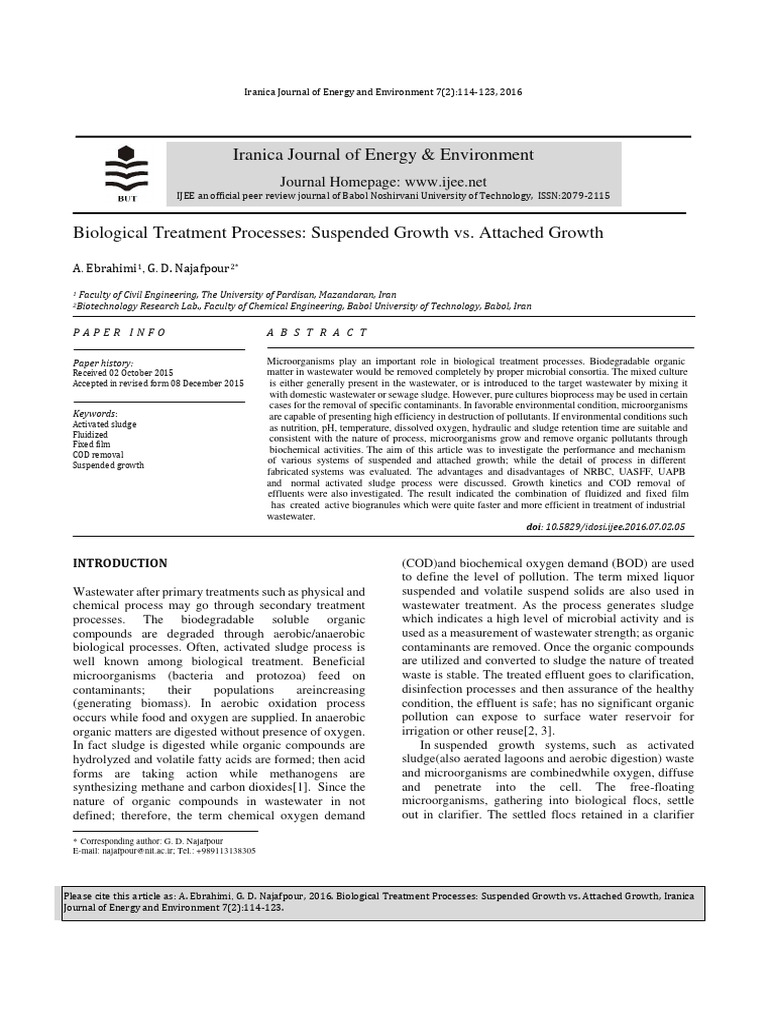 Suspended VS Attached Growth IJEE - Volume 7 - Issue 2 - Pages 114-123 ... Suspended VS Attached Growth IJEE - Volume 7 - Issue 2 - Pages 114-123 ...
