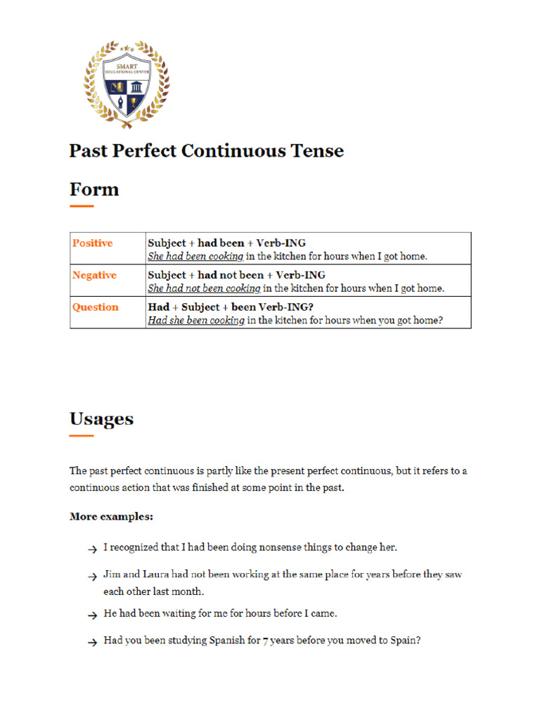 Past Perfect Cont | PDF