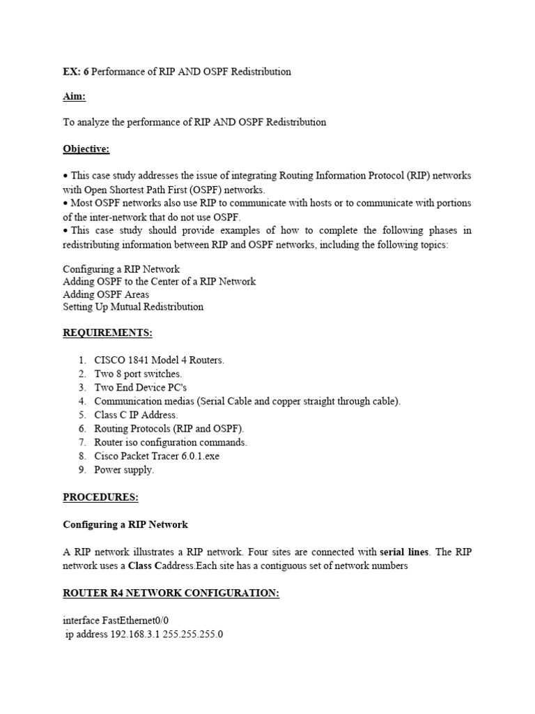 ACNS LAB 4 - Performance of RIP AND OSPF | PDF