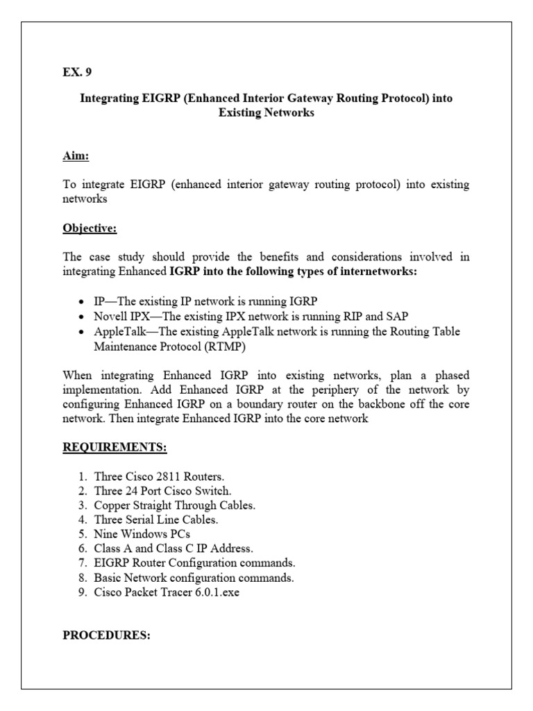 ACNS LAB 7 - Integrating EIGRP | PDF | Telecommunications | Computer Science
