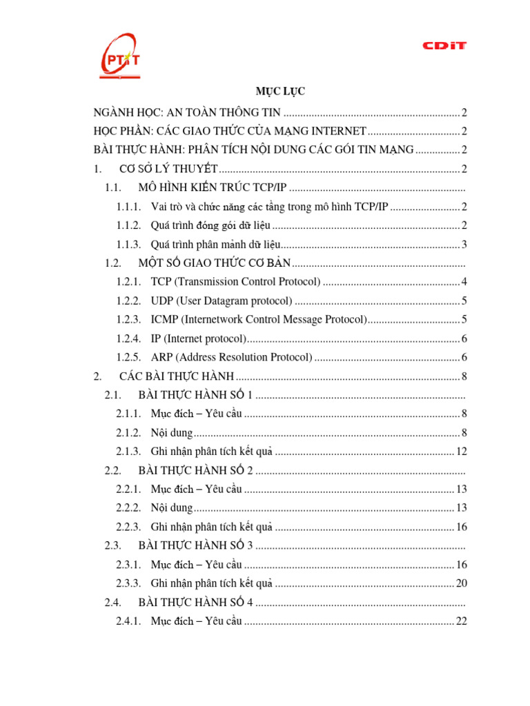 6.1.2 Các Giao TH C C A M NG Internet - Phân Tích Các Gói Tin M NG | PDF
