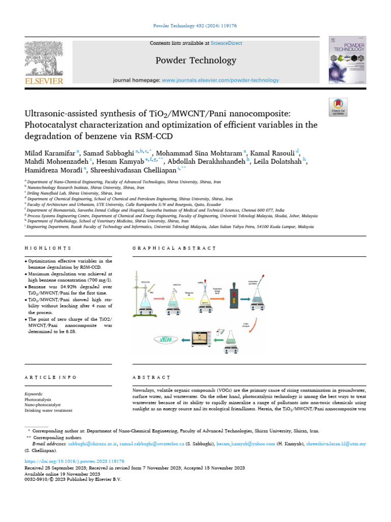 Ultrasonic Assisted Synthesis Of Tio2 Mwcnt Pani Nanocomposite 2024 Powder Pdf Titanium