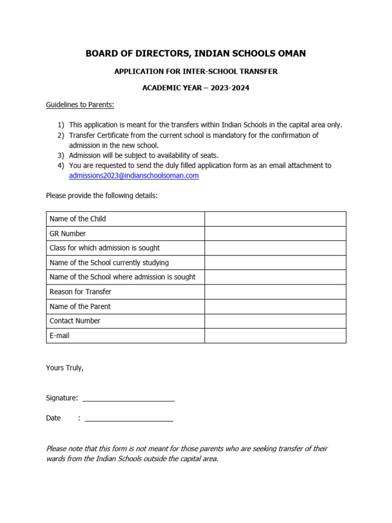 Application For Inter-School Transfer | PDF | Career & Growth | Business