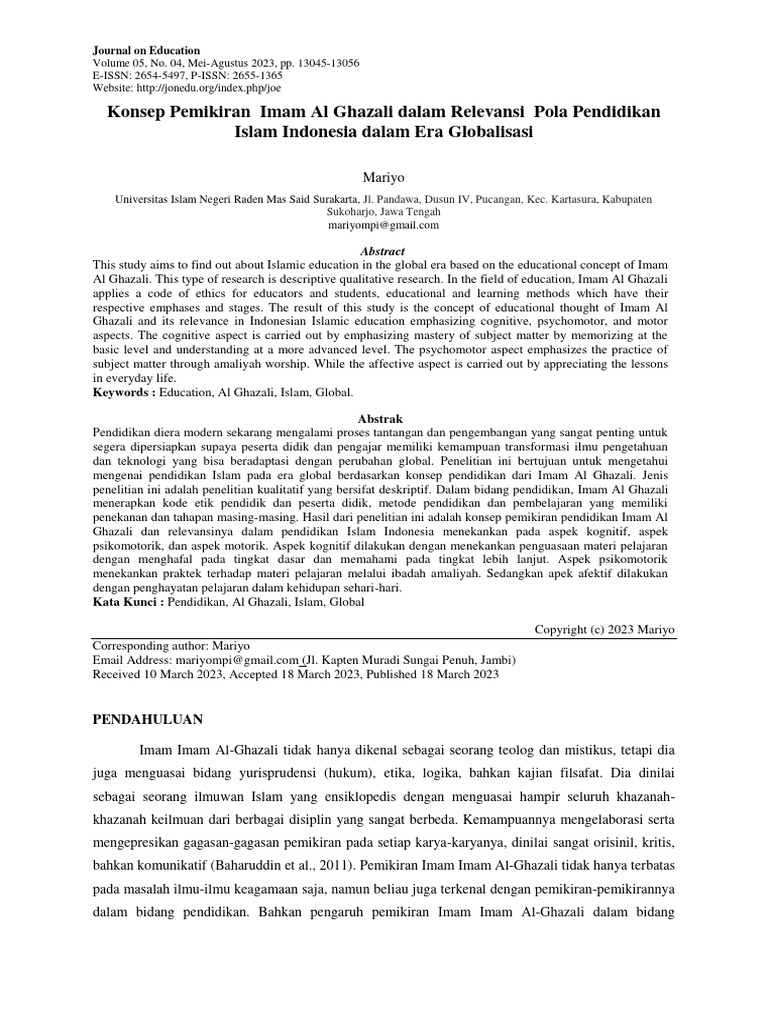 Konsep Pemikiran Imam Al Ghazali Dalam Relevansi P | PDF | Agama & Spiritualitas