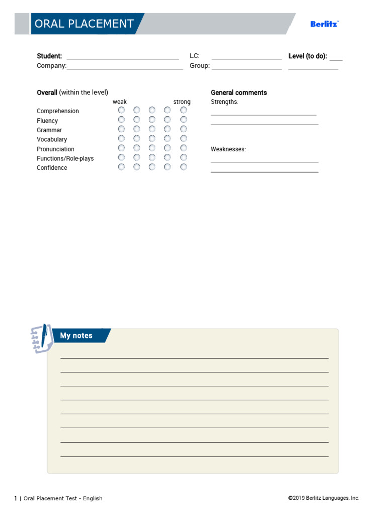 Berlitz English Oral Placement Test | PDF | English Language ...