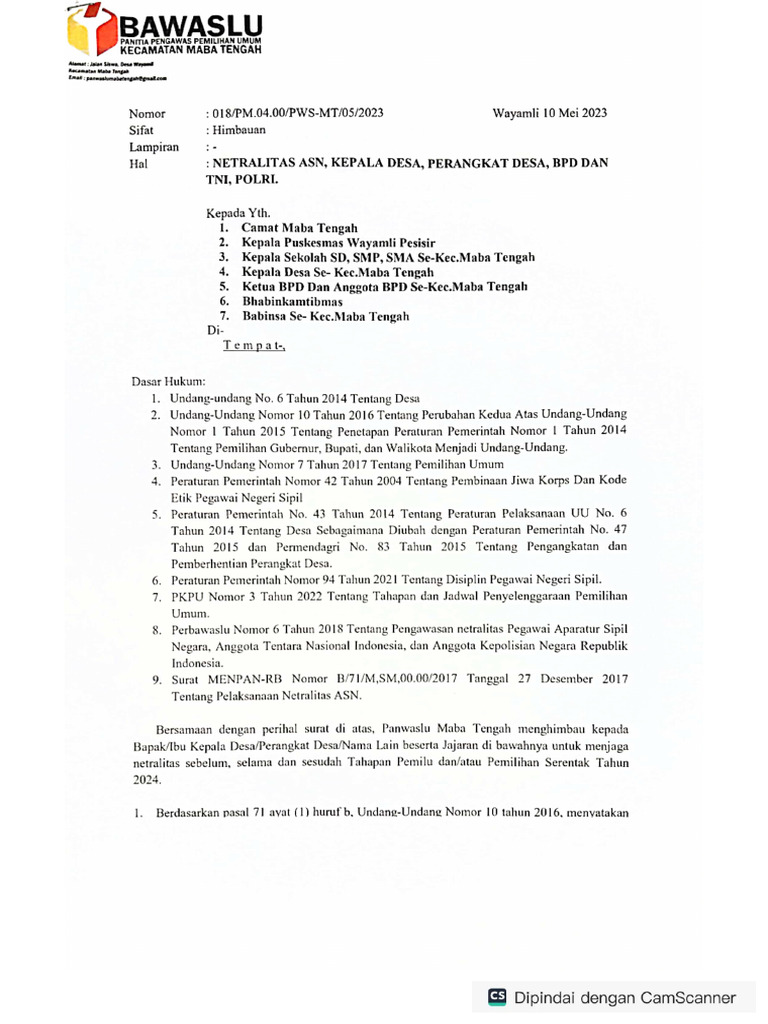 Surat Himbauan Netralitas ASN | PDF