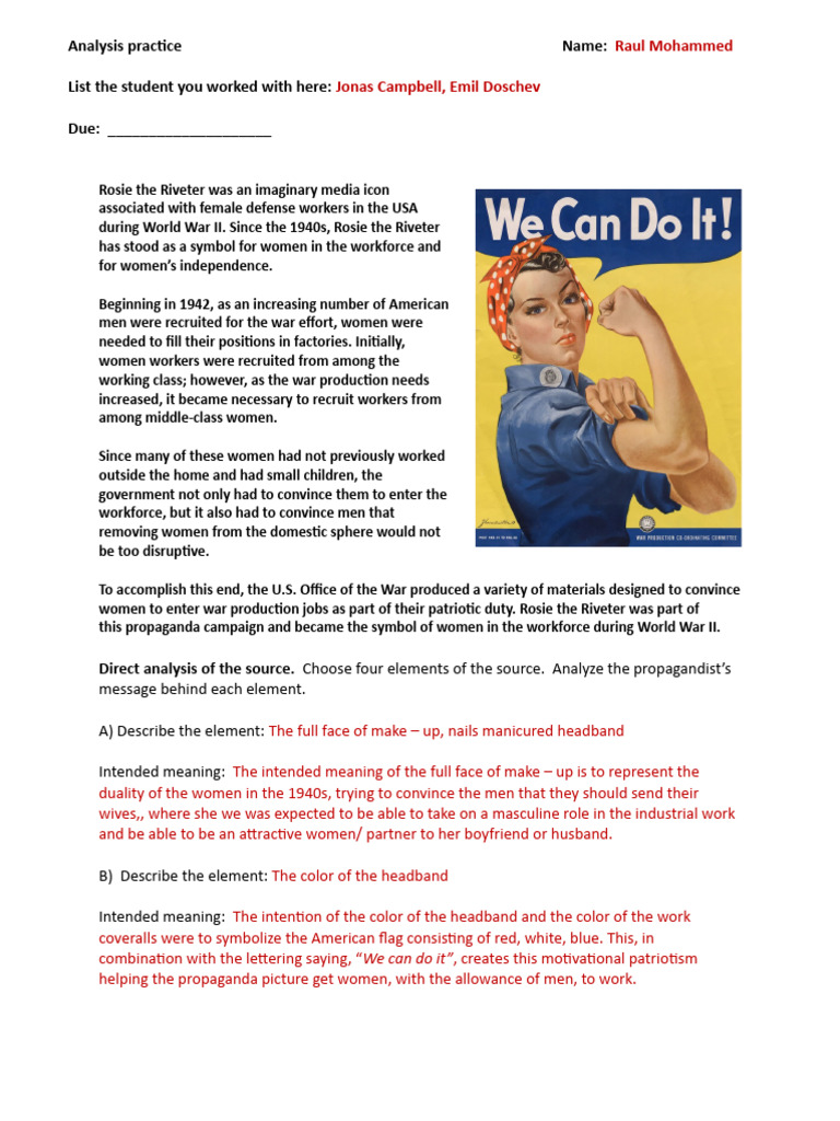 Rosie The Riveter Analysis | PDF