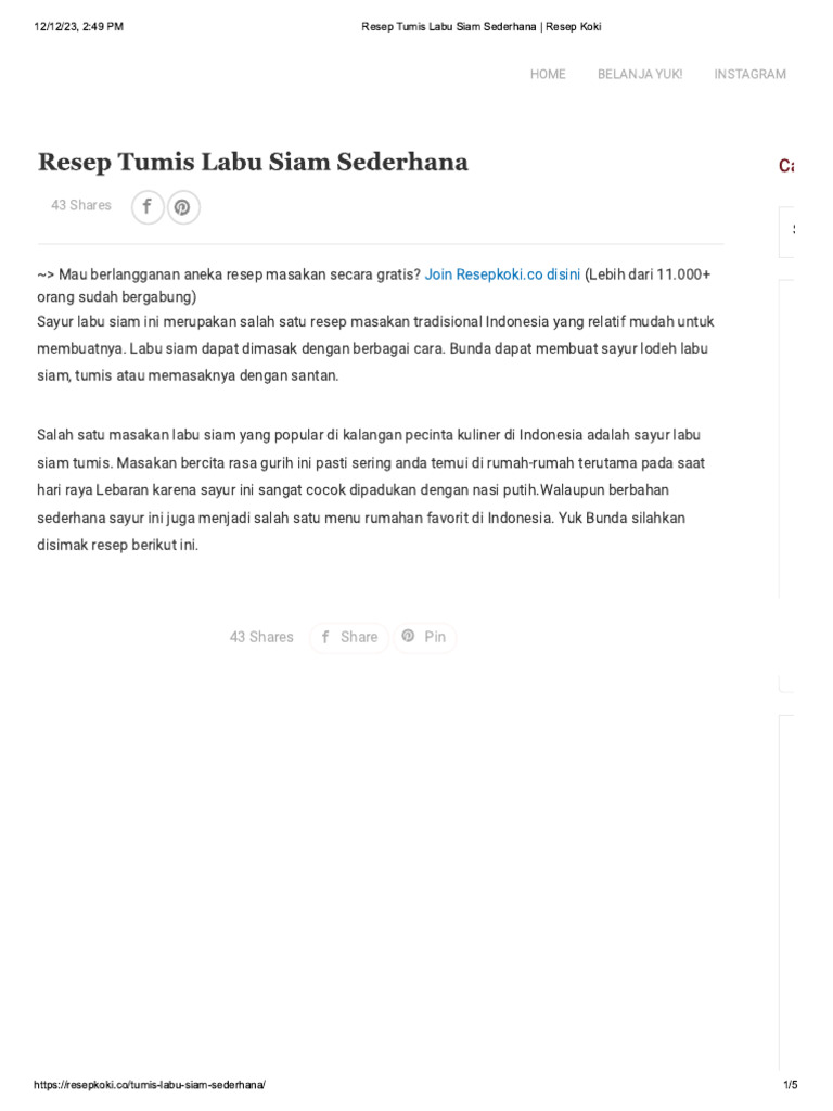 Resep Tumis Labu Siam Sederhana - Resep Koki | PDF