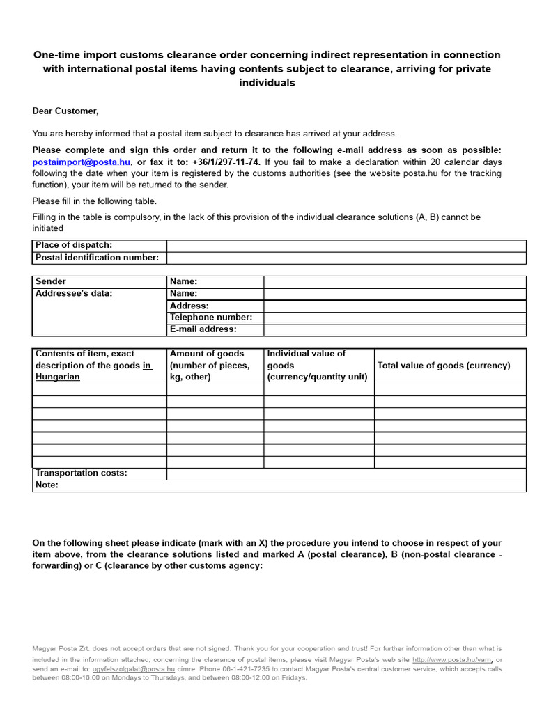 Customs Declaration For Private Customers | PDF | Customs | Mail