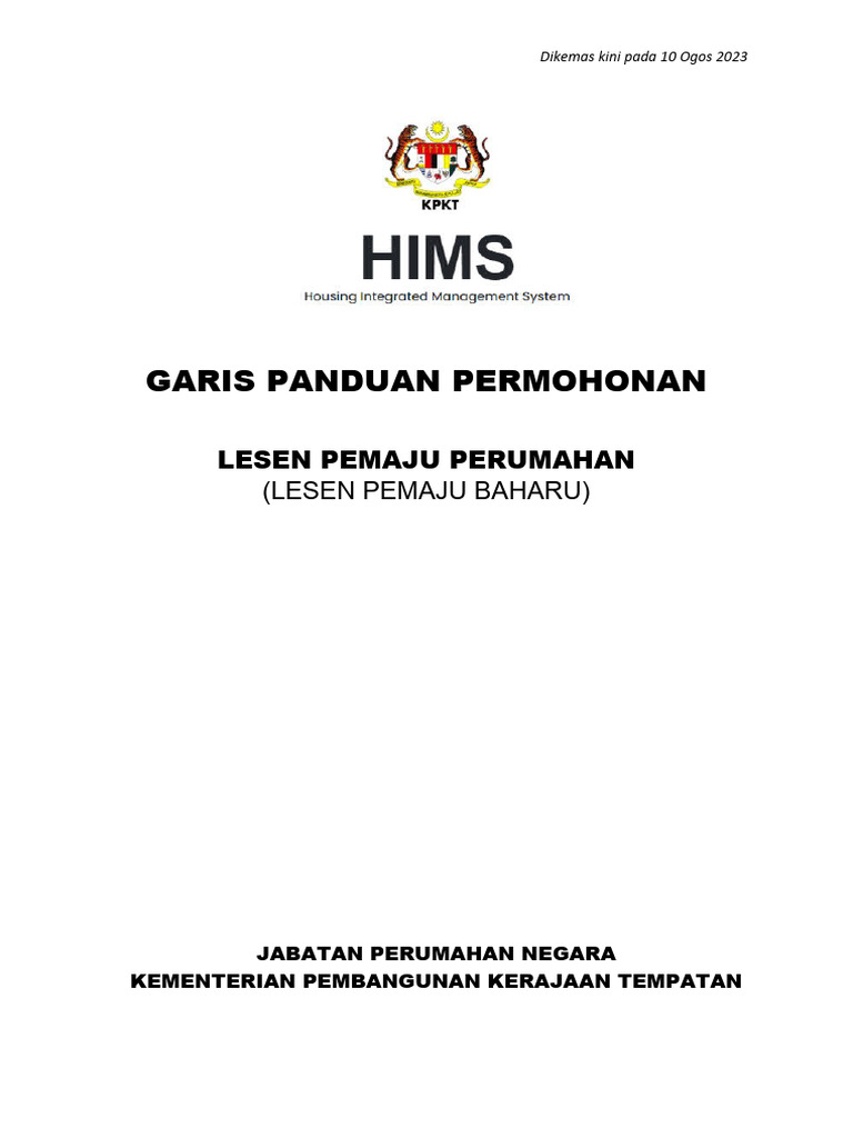 GARIS_PANDUAN_PERMOHONAN_LESEN_PEMAJU_PERUMAHAN_(LESEN_PEMAJU_BAHARU) | PDF