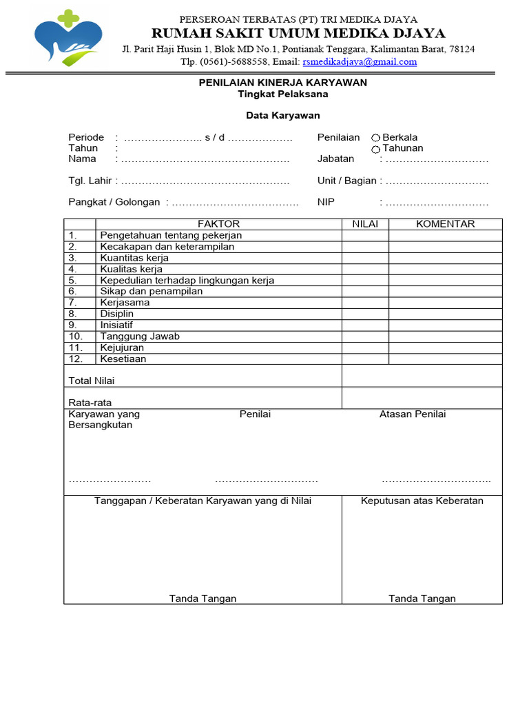 Form Penilaian Kinerja Karyawan | PDF