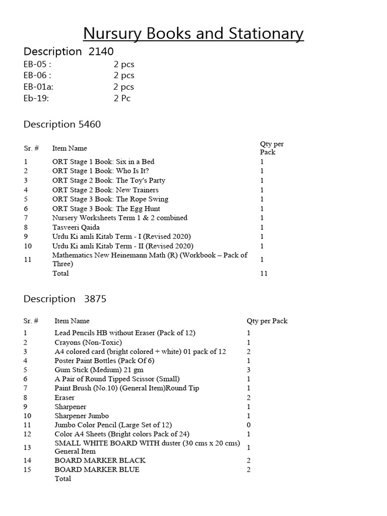 Nursury Books and Stationary | PDF | Tools | Office Work