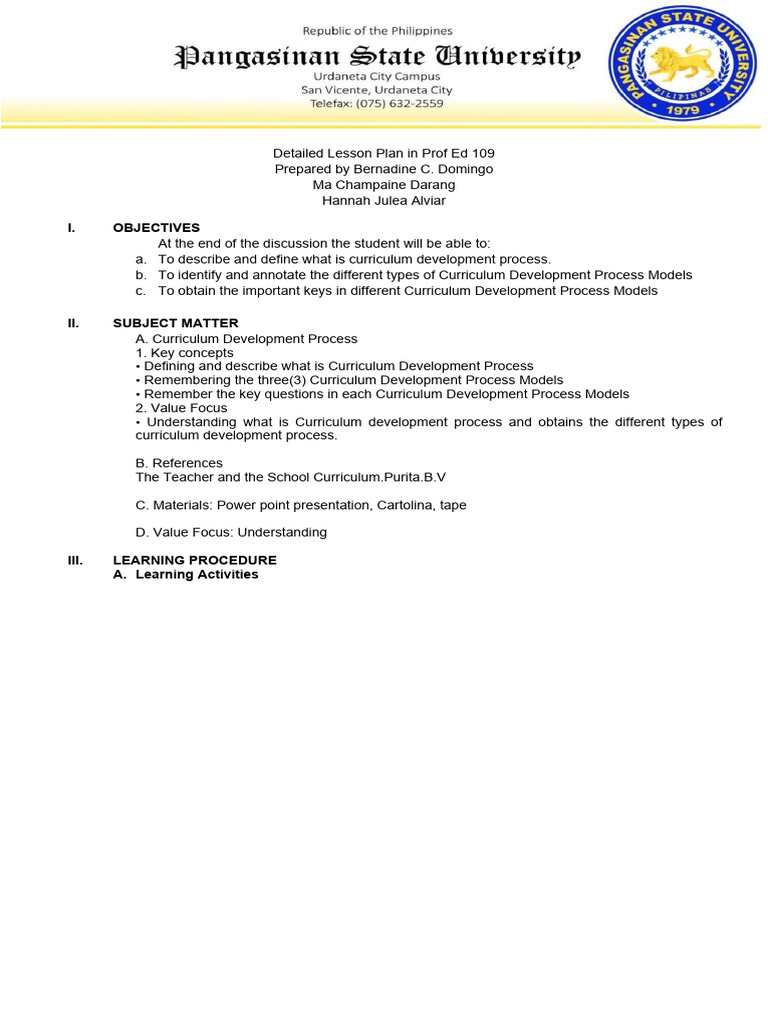 Prof Ed 109 | PDF | Curriculum | Lesson Plan