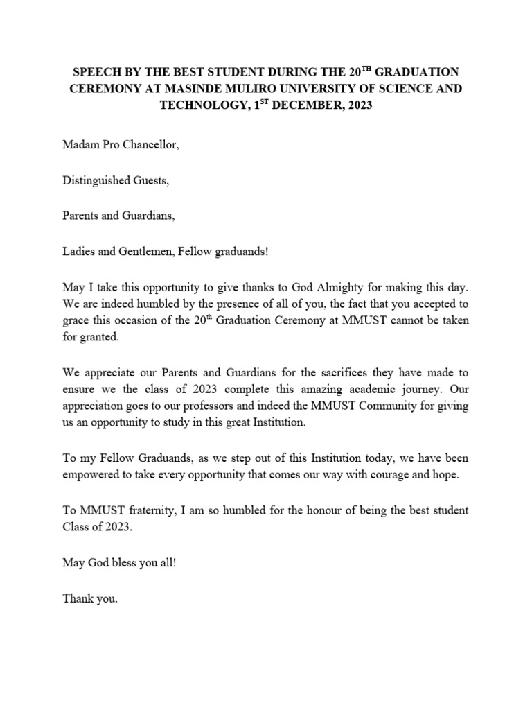 Graduation Speech: MMUST Class of 2023 | PDF | Social Science