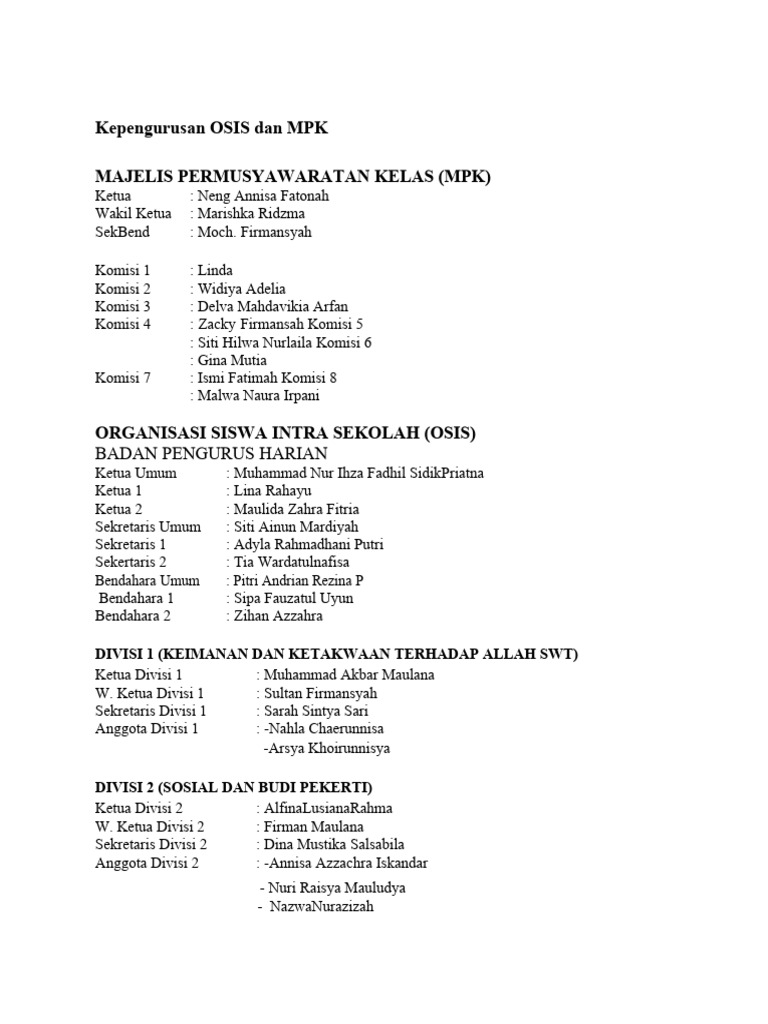 Kepengurusan Osis | PDF