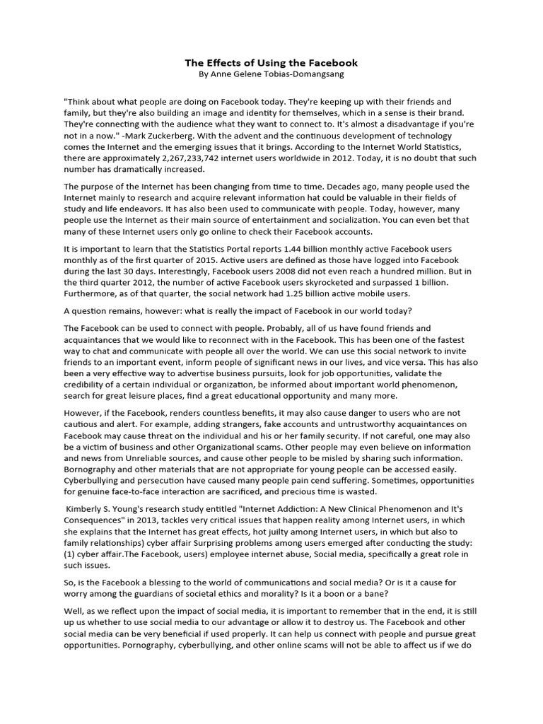 Facebook's Impact: Benefits and Risks | PDF | Facebook | Internet