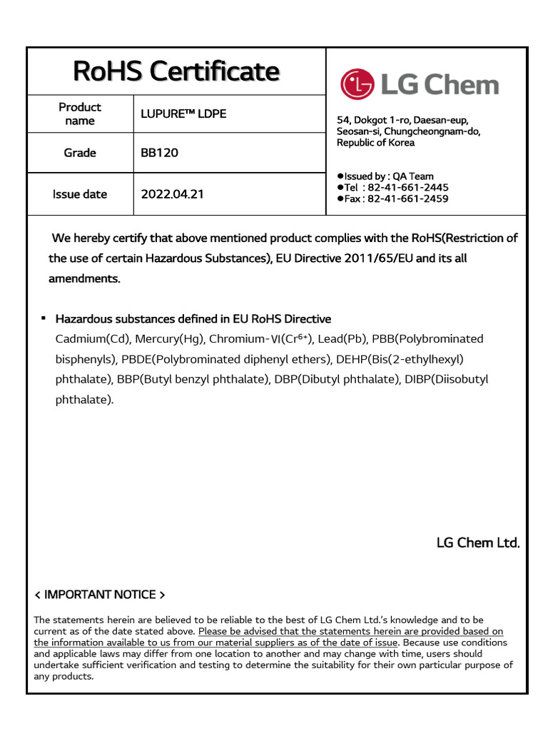RoHS LDPE BB120 EN 220421 | PDF
