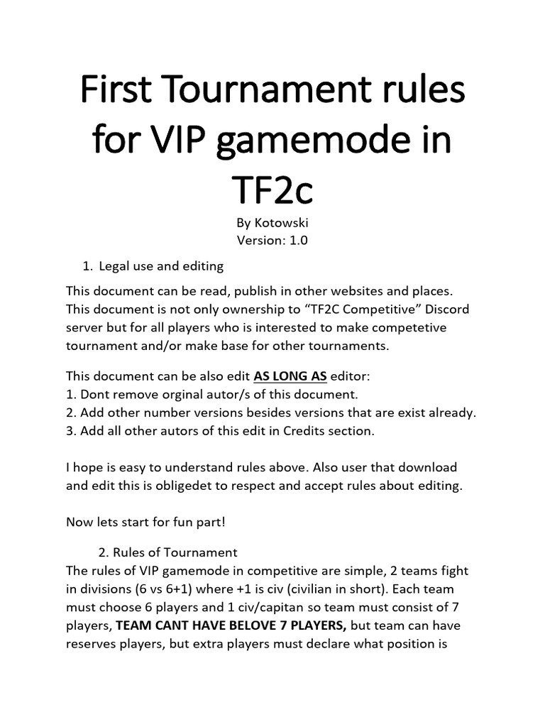 Tournament Rules For VIP Gamemode in TF2c | PDF | Cannon | Military ...