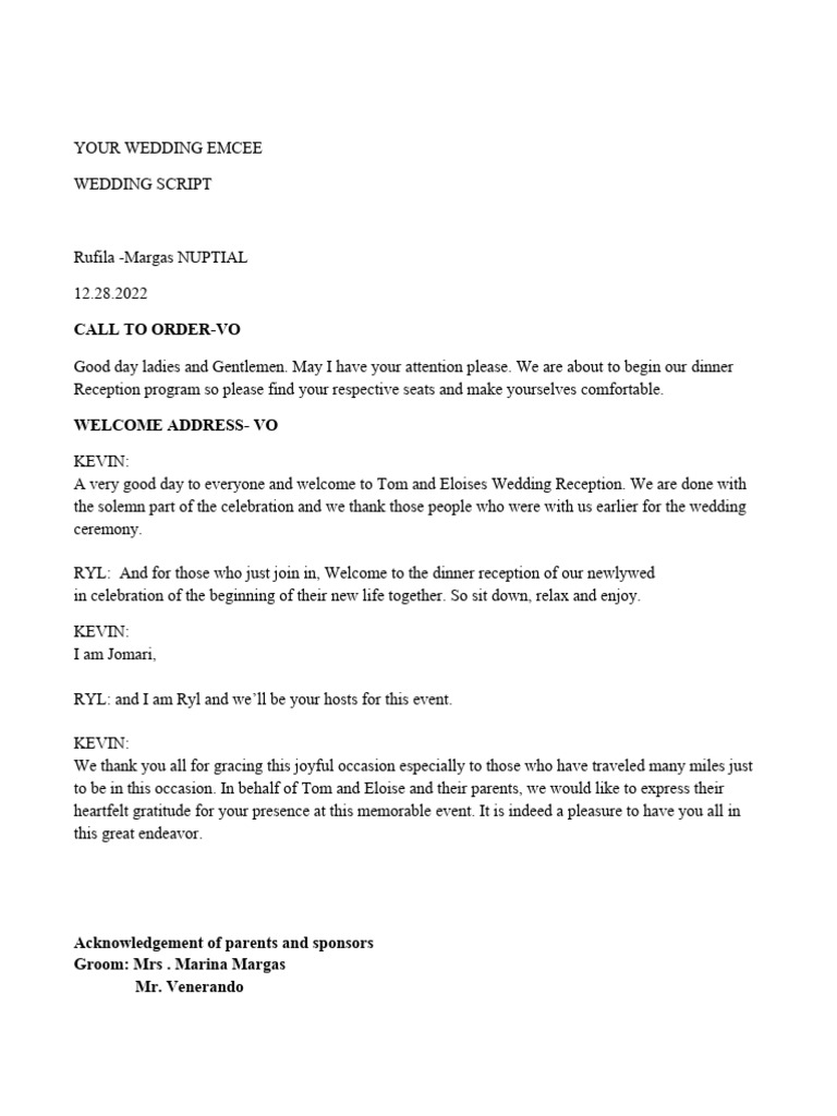 Tom and Eloise Wedding Script | Download Free PDF | Wedding | Fashion ...
