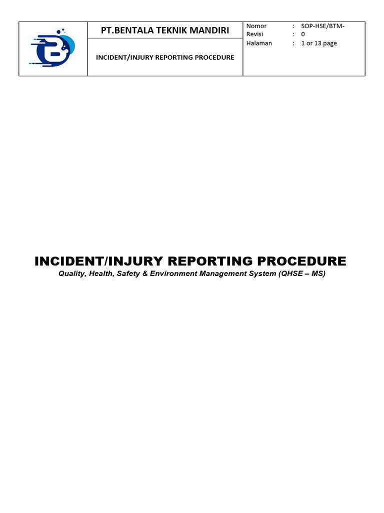 Incident Reporting Procedure SOP | PDF