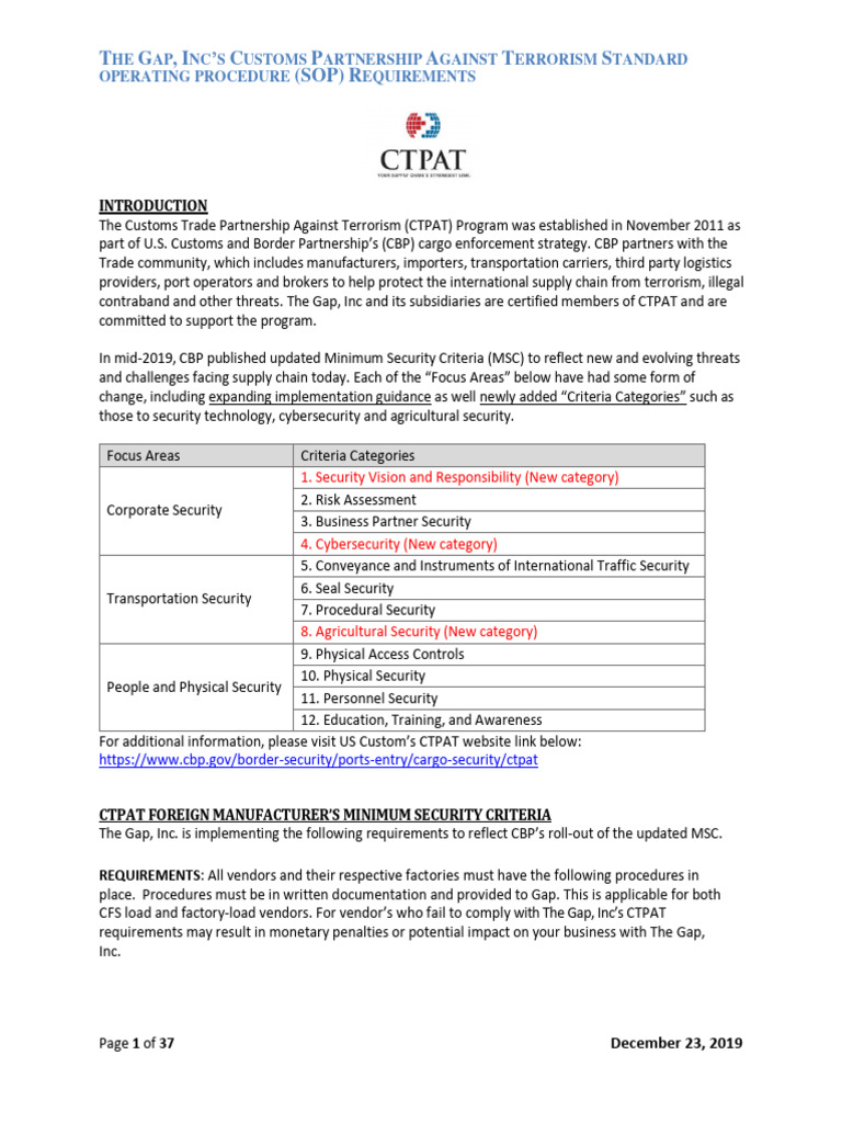 CTPAT SOP 2019 _12_23_2019 | PDF | Computer Security | Security