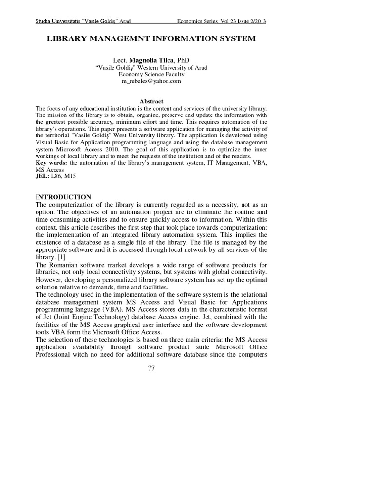 Library Managemnt Information System | PDF | Visual Basic For ...