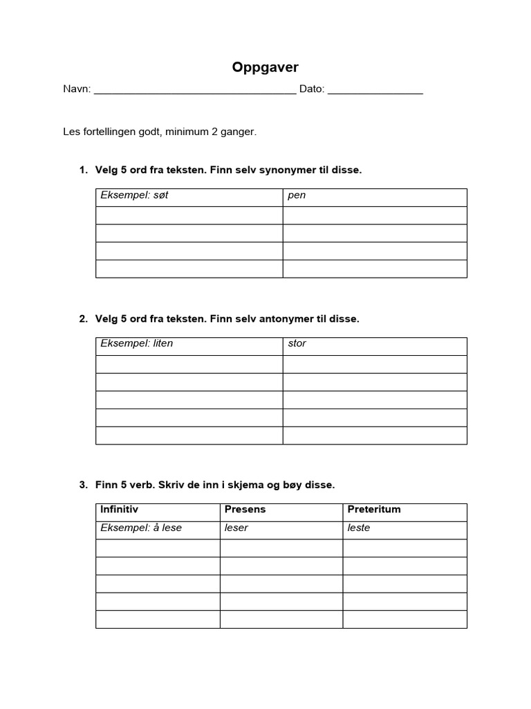 Oppgaver - med verb og substantiv | PDF