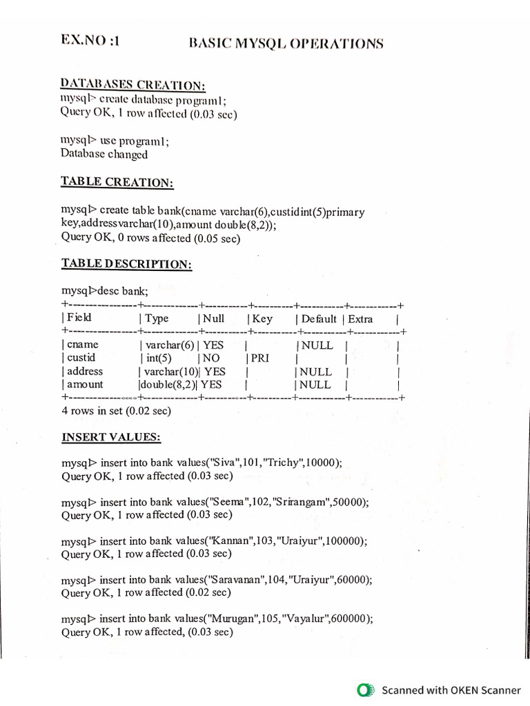 1.how To Create A Table in SQL, 3. How To Select The Table in SQL Program. | PDF