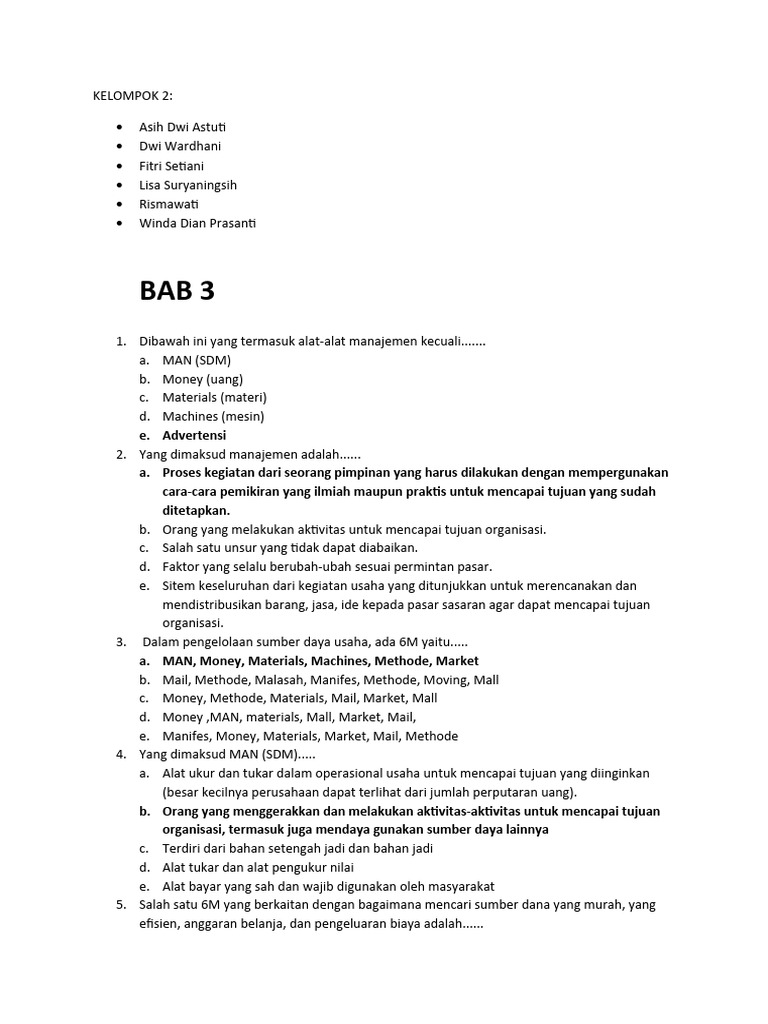 Soal Pilgan Bab 3 (Kel.2) | PDF